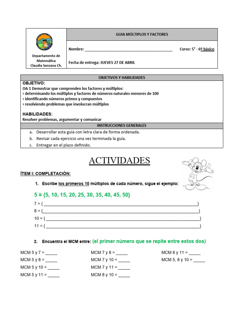 Guia Multiplos y Factores | PDF