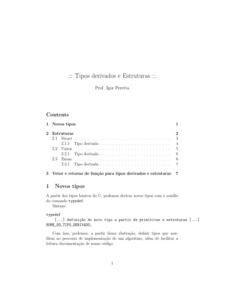 Tipos Derivados e Structs | PDF | Tecnologia e Engenharia