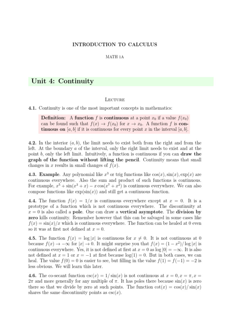 Lecture 04 Pdf Continuous Function Function Mathematics