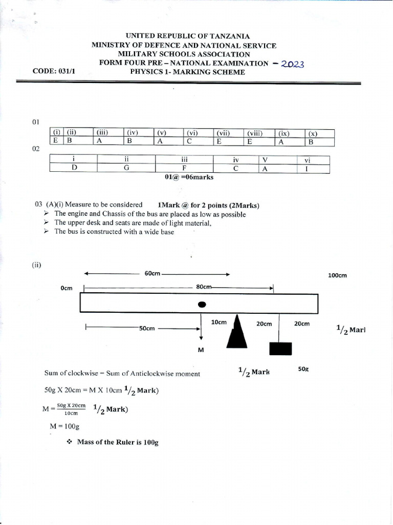 Physics 1 Marking Scheme-1 | PDF