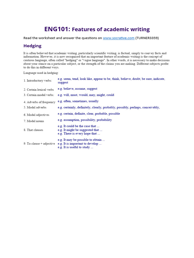 Academic Writing: Hedging Techniques | PDF | Language Arts & Discipline