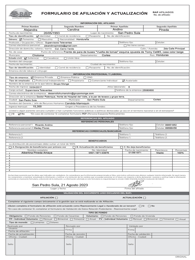Formulario de Afiliación y Actualización Actual-1 | PDF