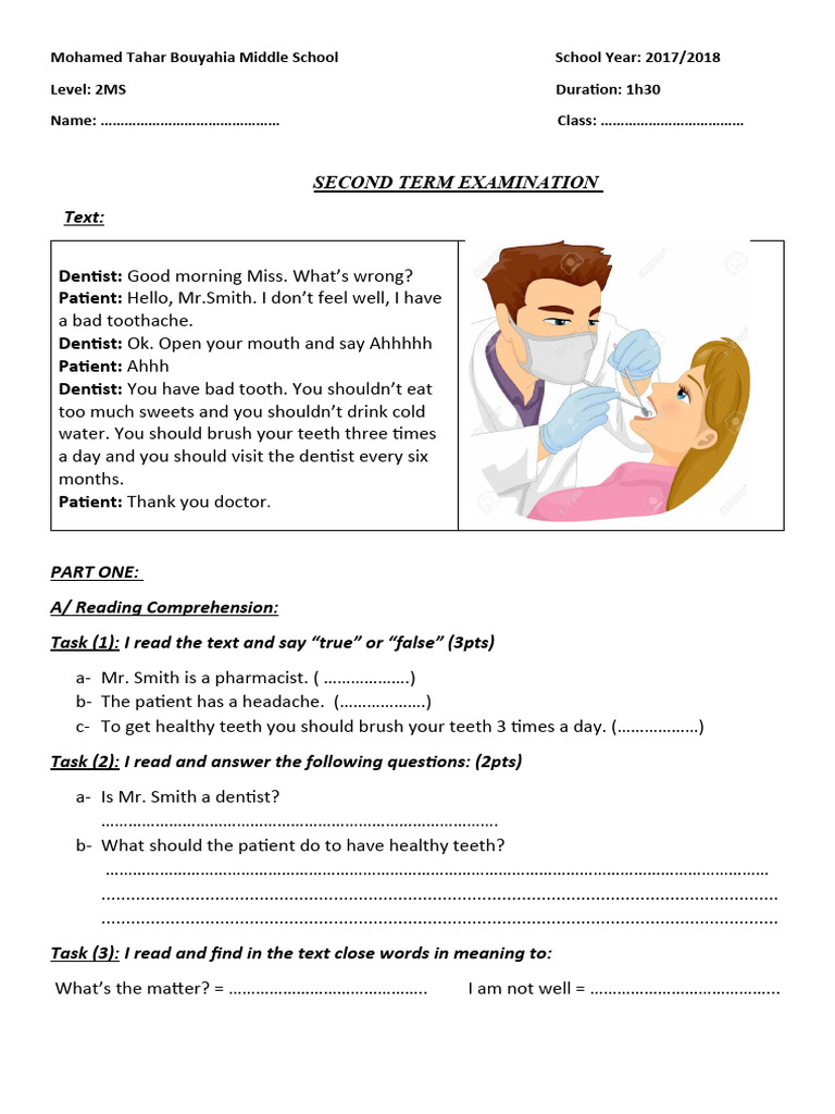 2MS Second Term Exam Harraza - by Teacher Amel Aouabed 2018 | PDF | Health Sciences | Health Care