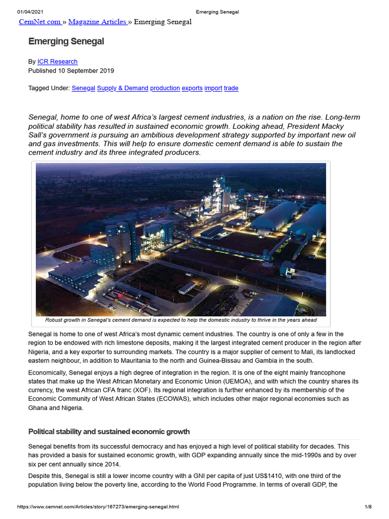 Emerging Senegal - Dangote New Plant | PDF | Economic Community Of West ...
