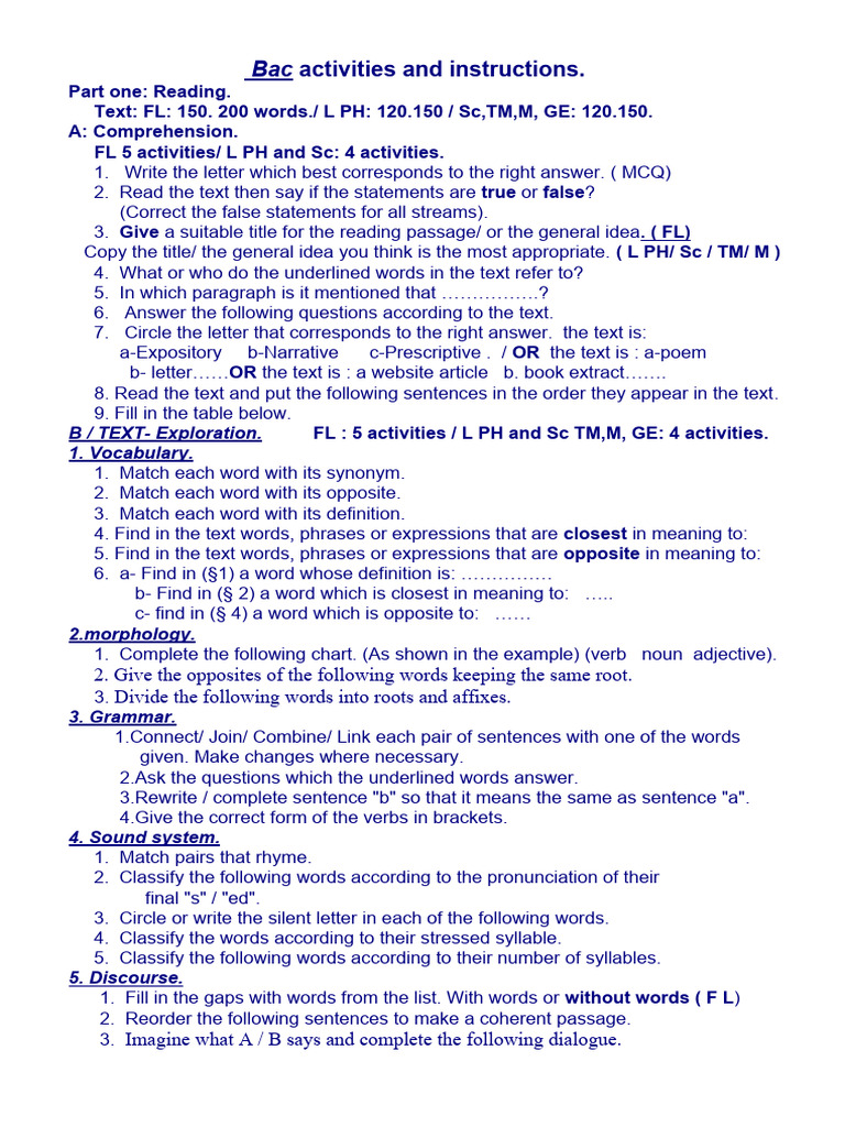 Bac Activities and Instructions 2018 | PDF | Word | Ellipsis