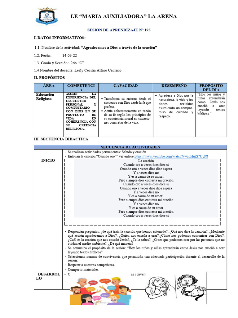 Sesión 14-09-22 - 2C - Educación Religiosa | PDF | Oración | orador del ...