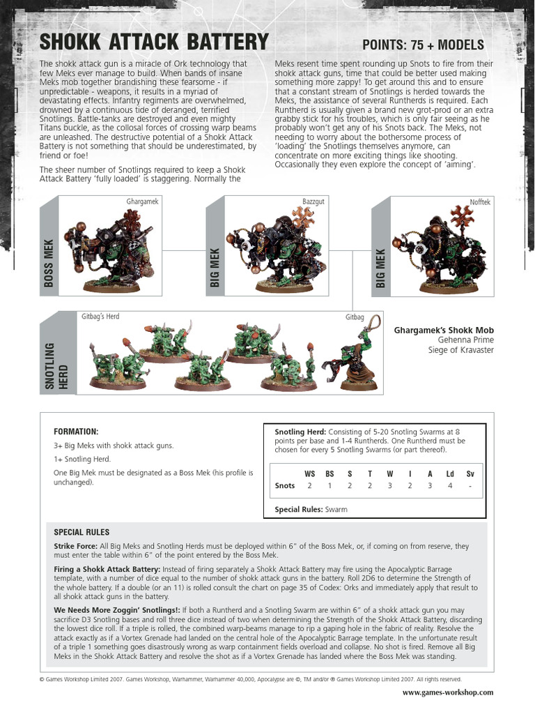 Ork Datasheet - Shokk Attack Battery | PDF | Warfare | Military