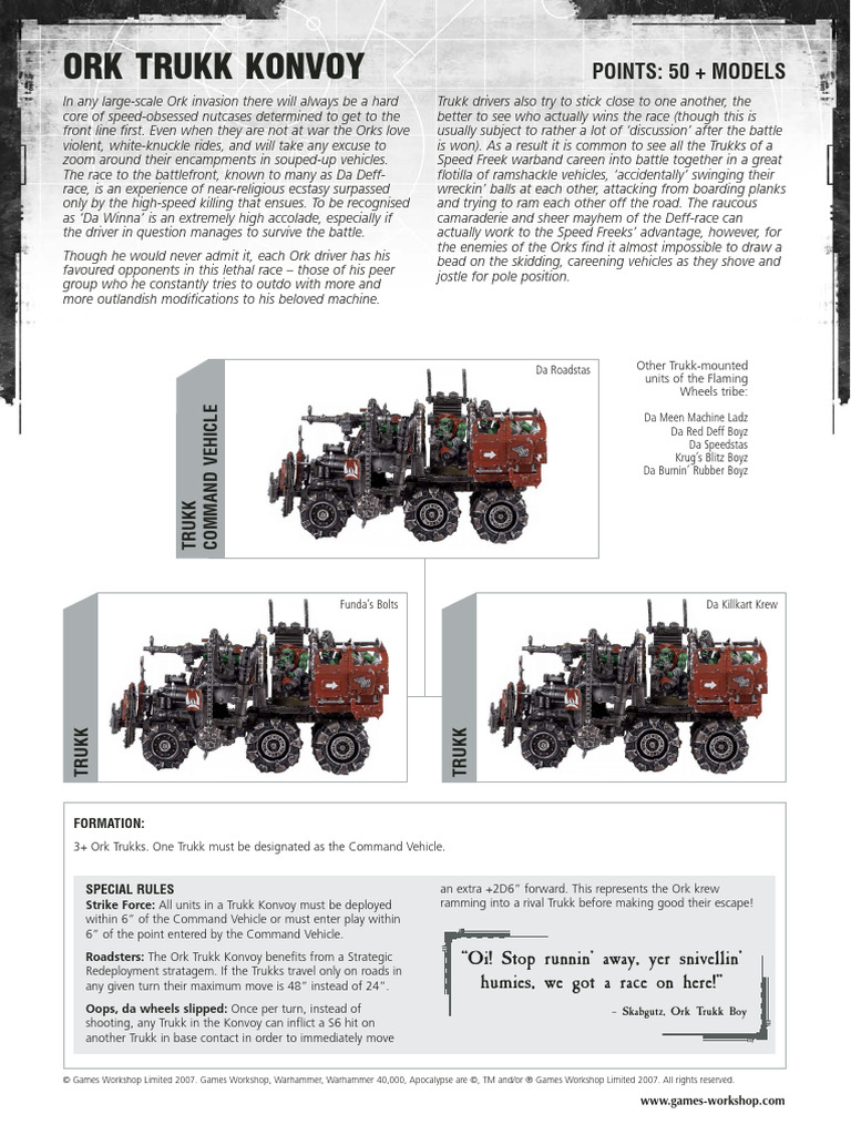 Ork Datasheet - Trukk Konvoy | PDF | Military