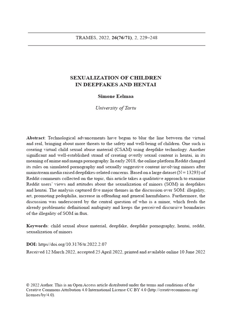 SOM in Deepfakes and Hentai - Eelmaa - Published | PDF | Pedophilia | Child Pornography