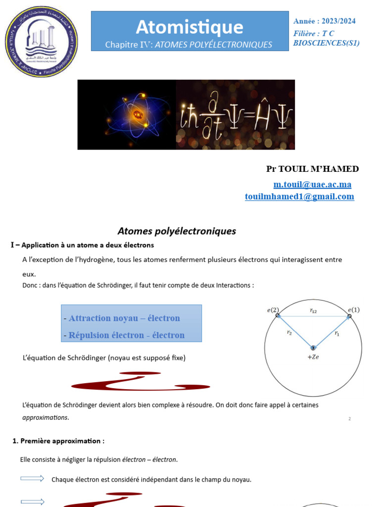 Atomistique CHAP 4 | PDF | Atomes | Électron