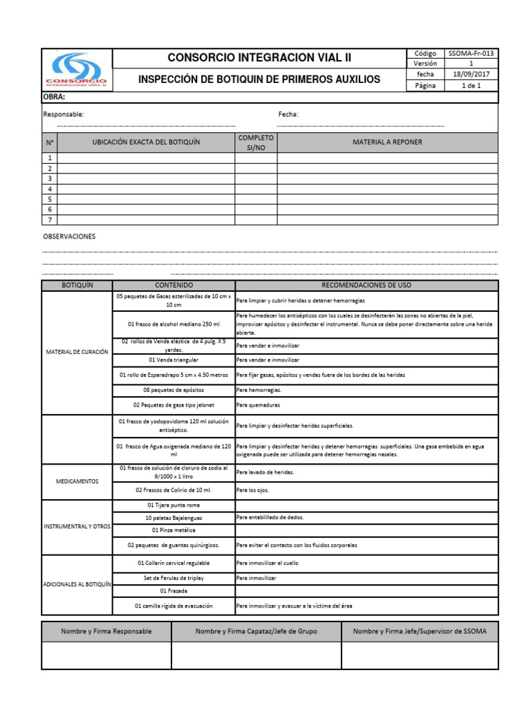 SSOMA-Fr-013 Inspeccion de Botiquin | PDF | Medicina CLINICA ... SSOMA-Fr-013 Inspeccion de Botiquin | PDF | Medicina CLINICA ...