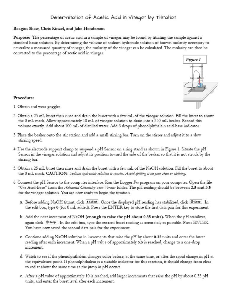 Determination of Acetic Acid in Vinegar by Titration Lab | PDF