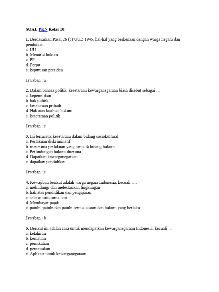 SOAL PKN Kelas 10 Genap | PDF | Politik