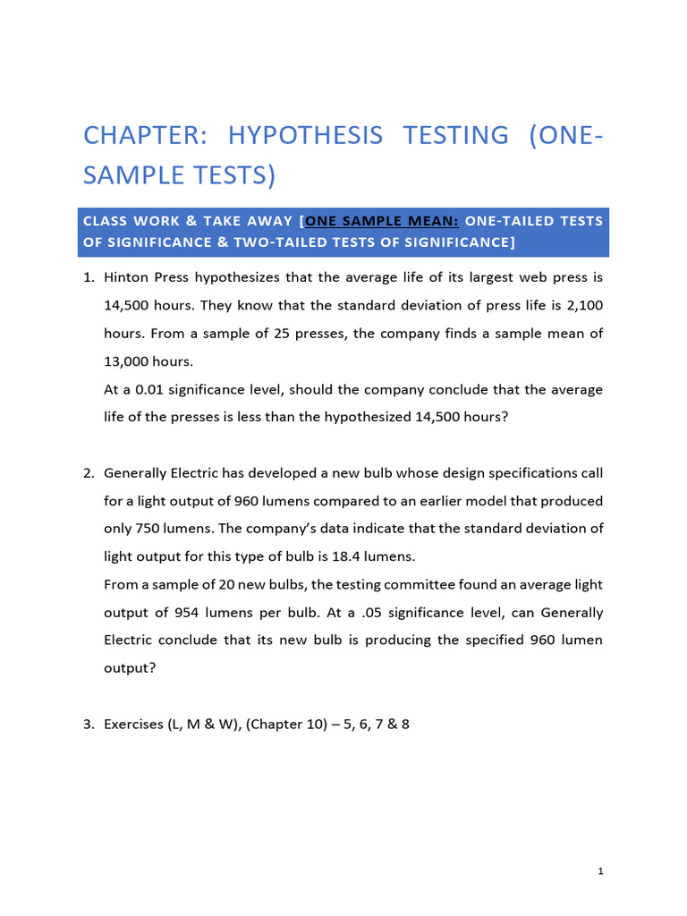 Hypothesis Testing (CW & TA) | PDF | Statistical Significance ...