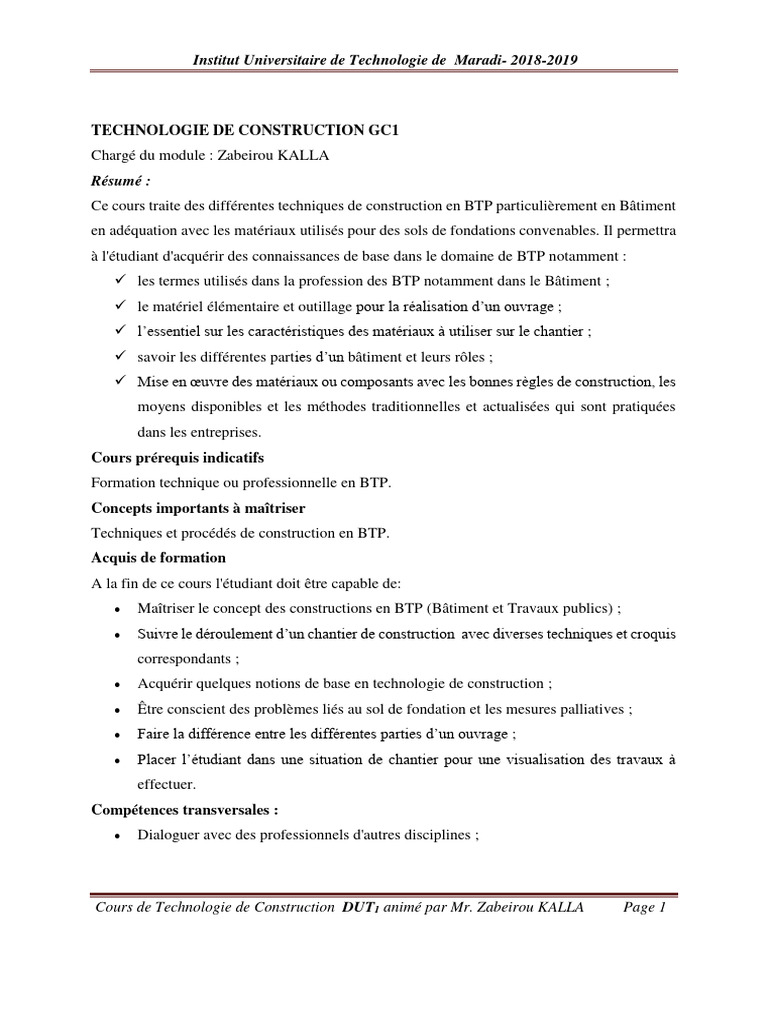 Cours de Techno Construction Dtu1 | PDF