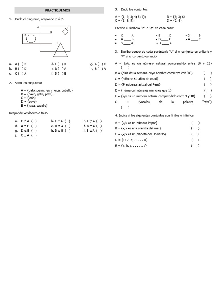 Practiquemos Conjunto Incluido | PDF | Matemáticas