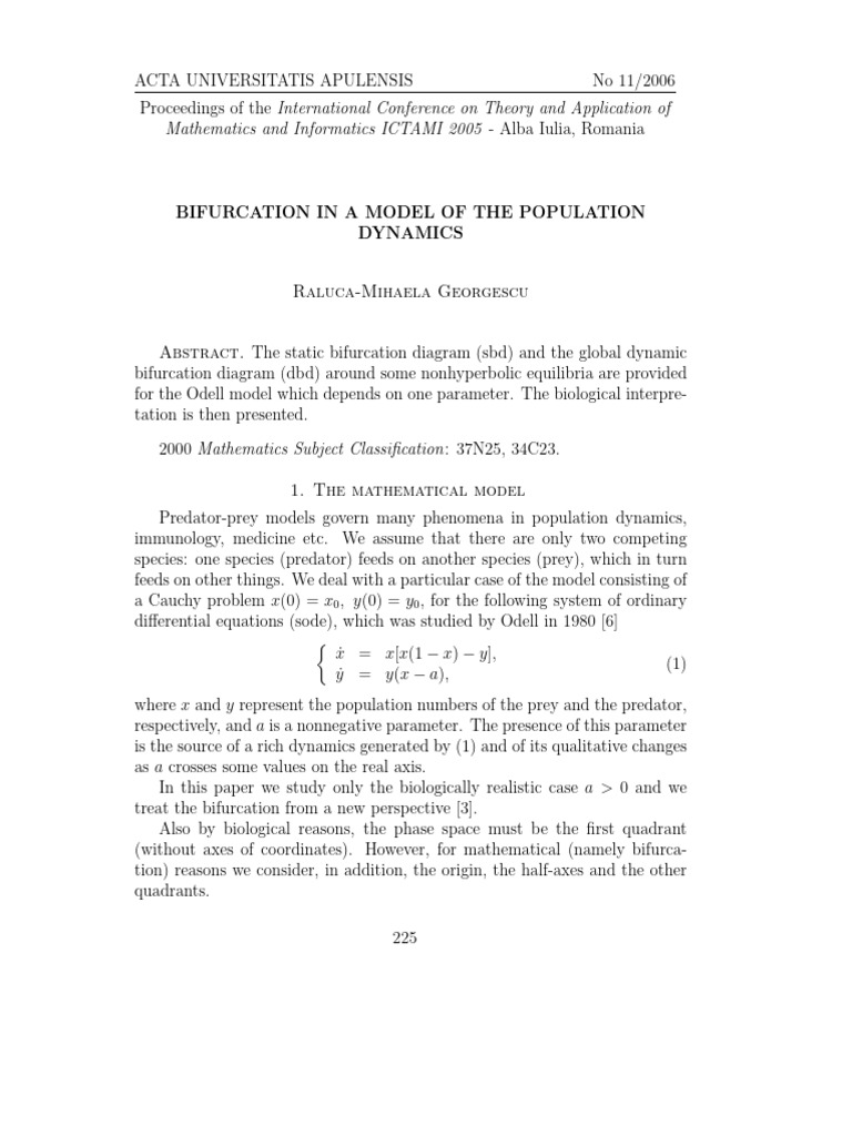 Bifurcation in A Model of The Population | PDF | Eigenvalues And Eigenvectors | Matrix (Mathematics)