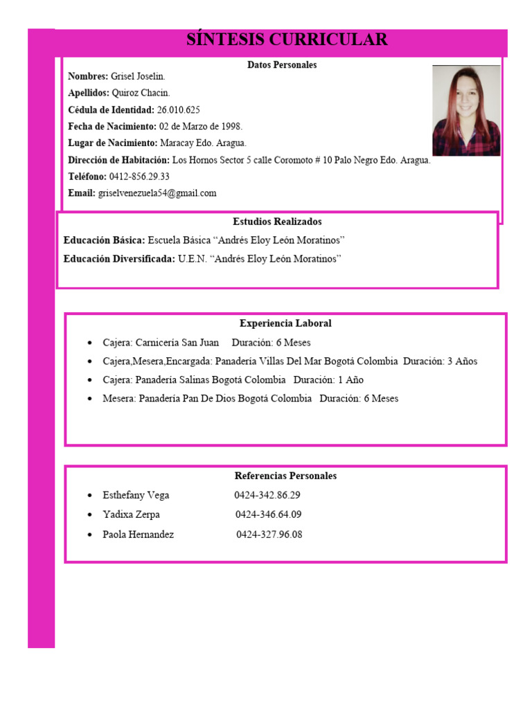 Curriculum de Grisel 2 | PDF