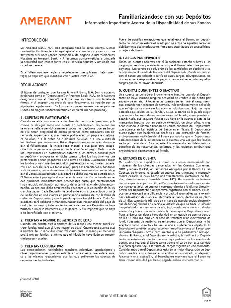 Amerant - Familiarizándose Con Su Cuenta de Depósito | PDF