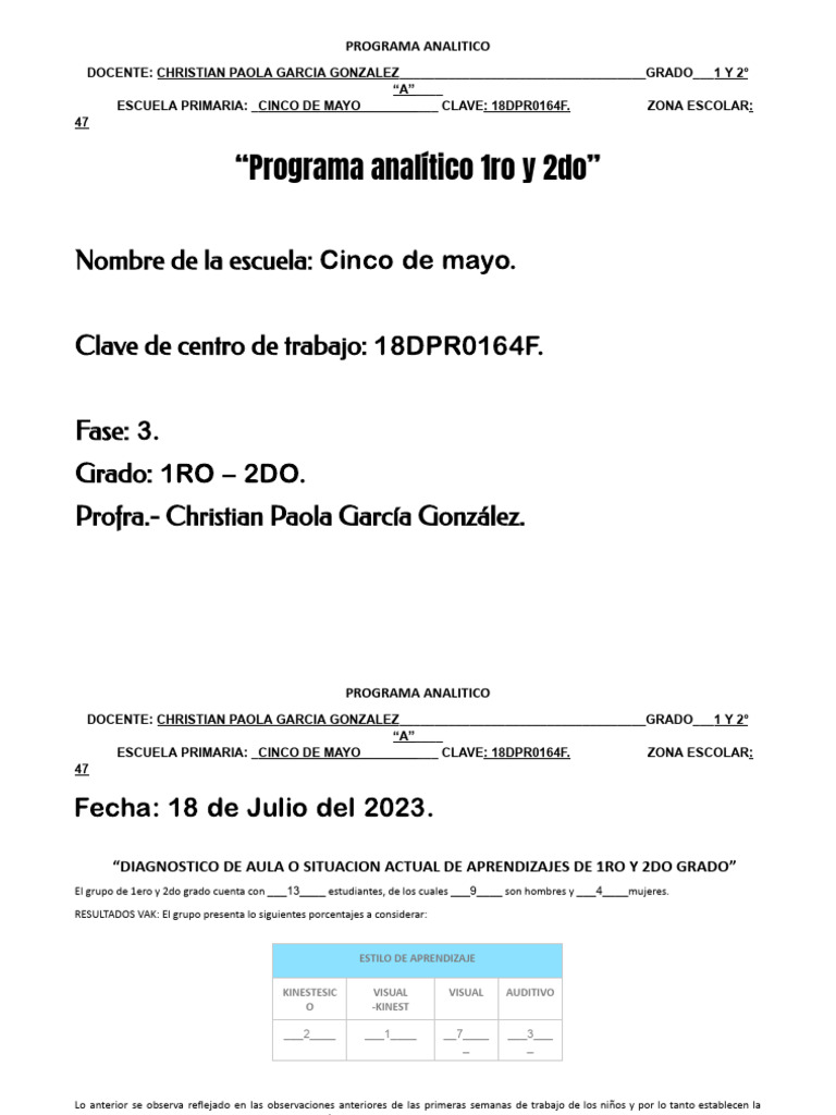 Programa Analitico de 1ro y 2do | PDF | Sonido | Comunicación