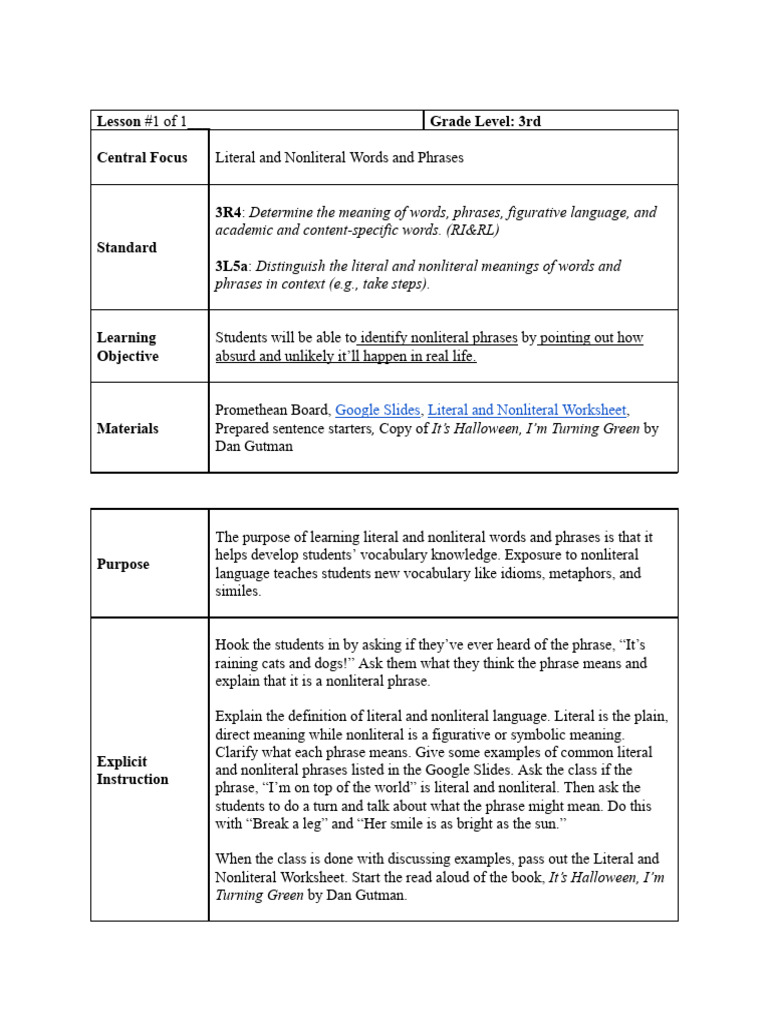 Understanding Literal vs. Nonliteral | PDF | Phrase | Word