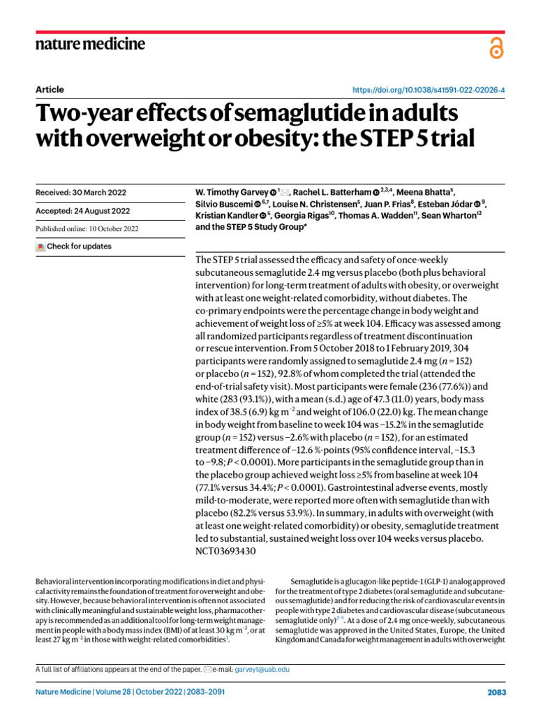 Two-Year Effects of Semaglutide in Adults With Overweight or Obesity ...