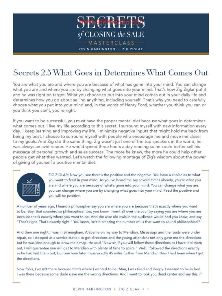 Ziglar Secrets Transcript Vault 2 Secret 2.5 | PDF | Newspapers | News