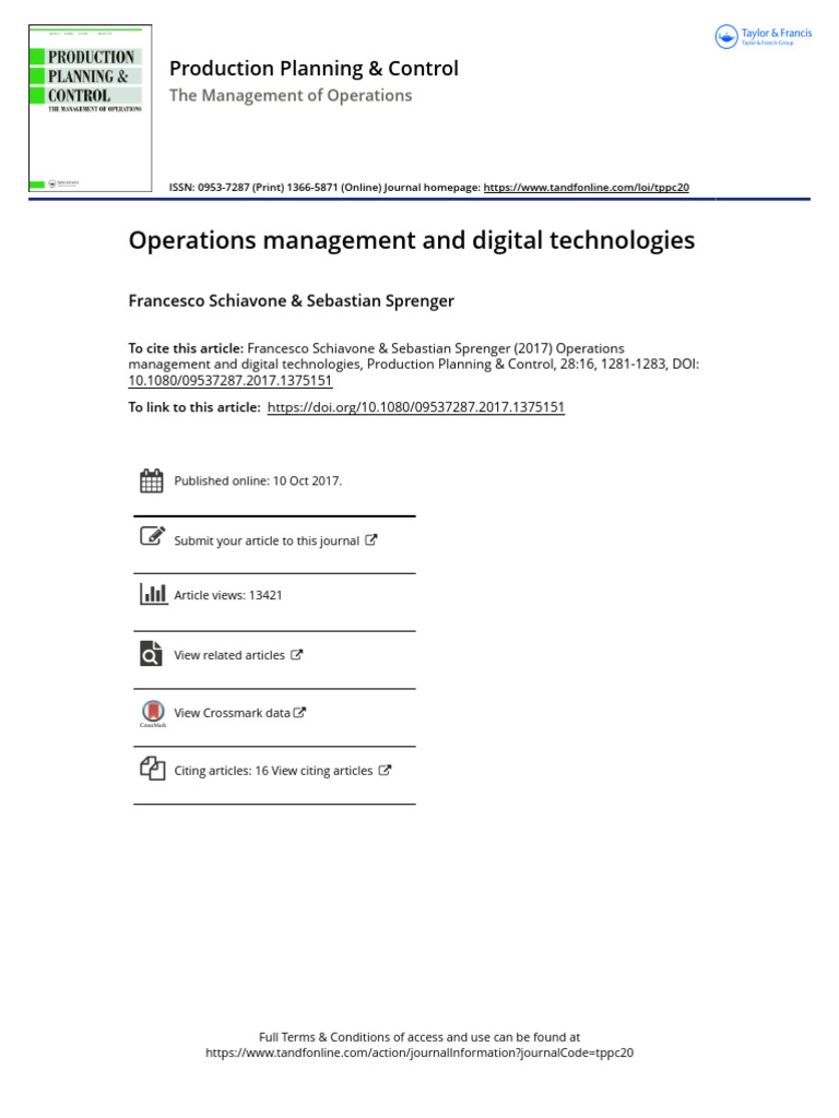 Operations Management and Digital Technologies | PDF | Supply Chain ...
