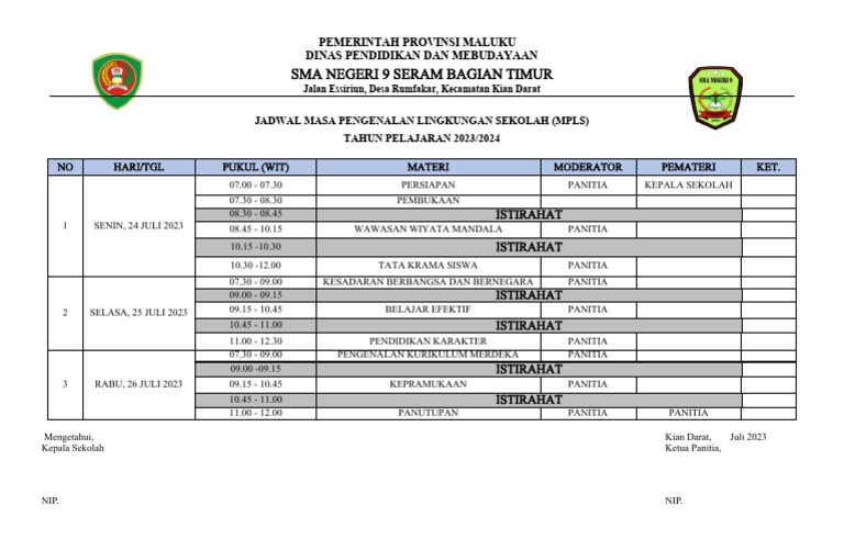 Contoh Jadwal MPLS | PDF