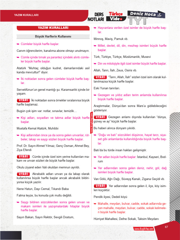 Yazim Kurallari Ders Notu PDF 2024 Deniz Hoca | PDF