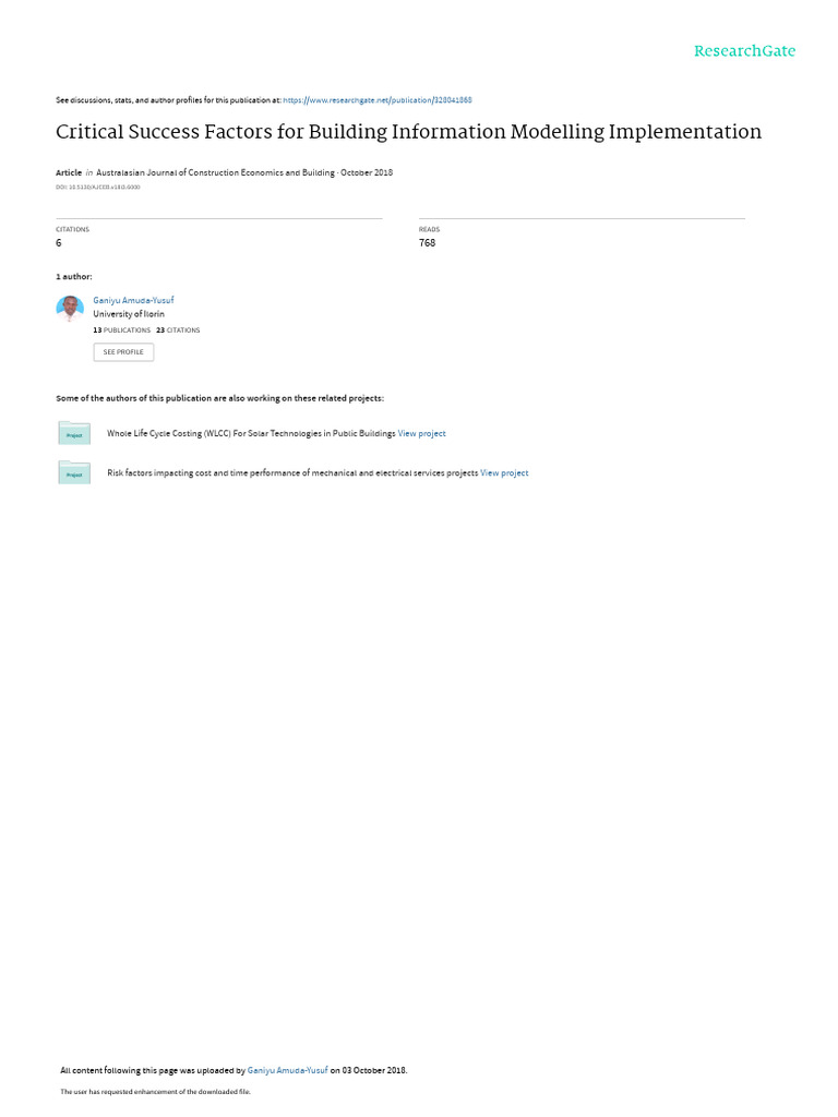 Critical Success Factorsfor Bim Implementation | PDF | Building Information Modeling | Factor ...