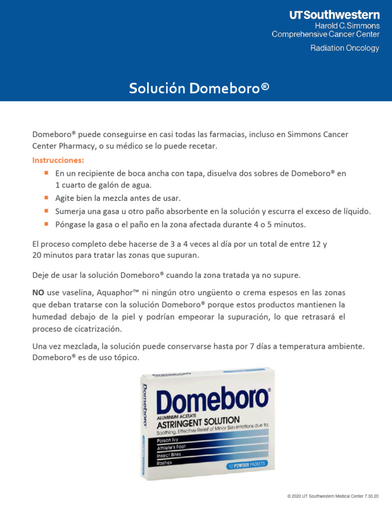 Domeboro Soak Instructions SPANISH | PDF