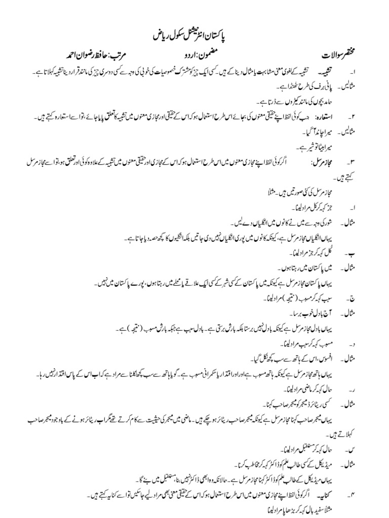 Short Questions Urdu General | PDF