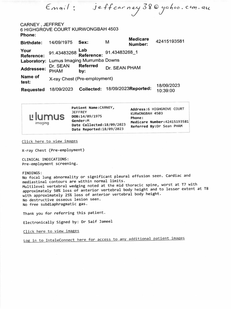 Mr. Jeffrey Carney Radiology & Pathology Report | PDF