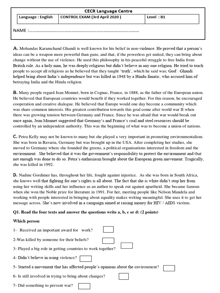 B1 English Test | PDF | Language Arts & Discipline | Foreign Language ...