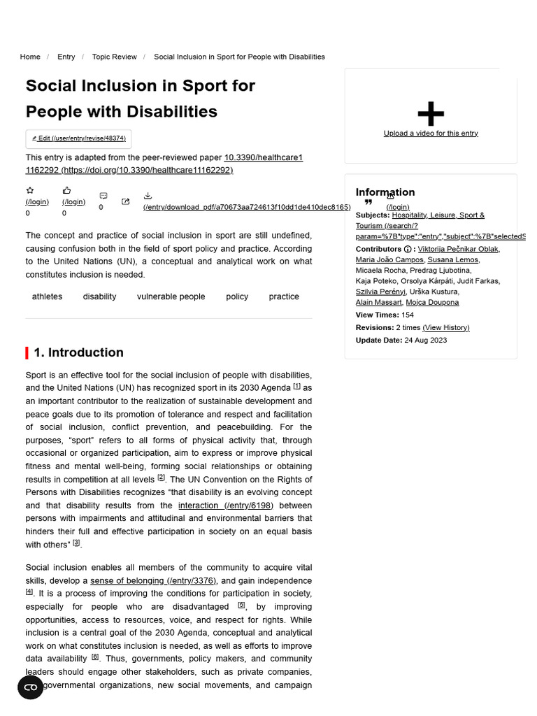 Social Inclusion in Disability Sports | PDF | Disability | Inclusion ...
