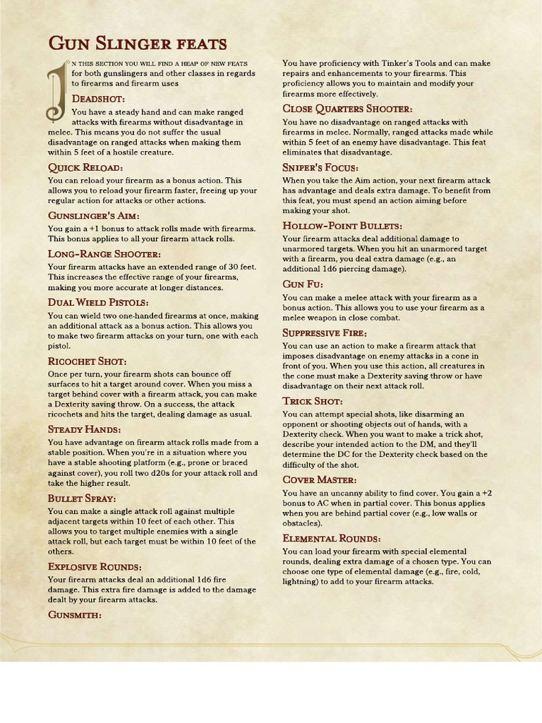 Gun Slinger Feats | PDF