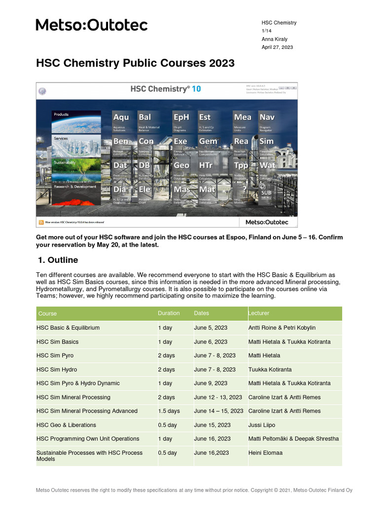 HSC Chemistry Training Espoo 2023 | PDF | Life Cycle Assessment | Simulation