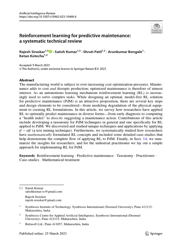 Reinforcement Learning For Predictive Maintenance: A Systematic Technical Review | PDF | Machine ...