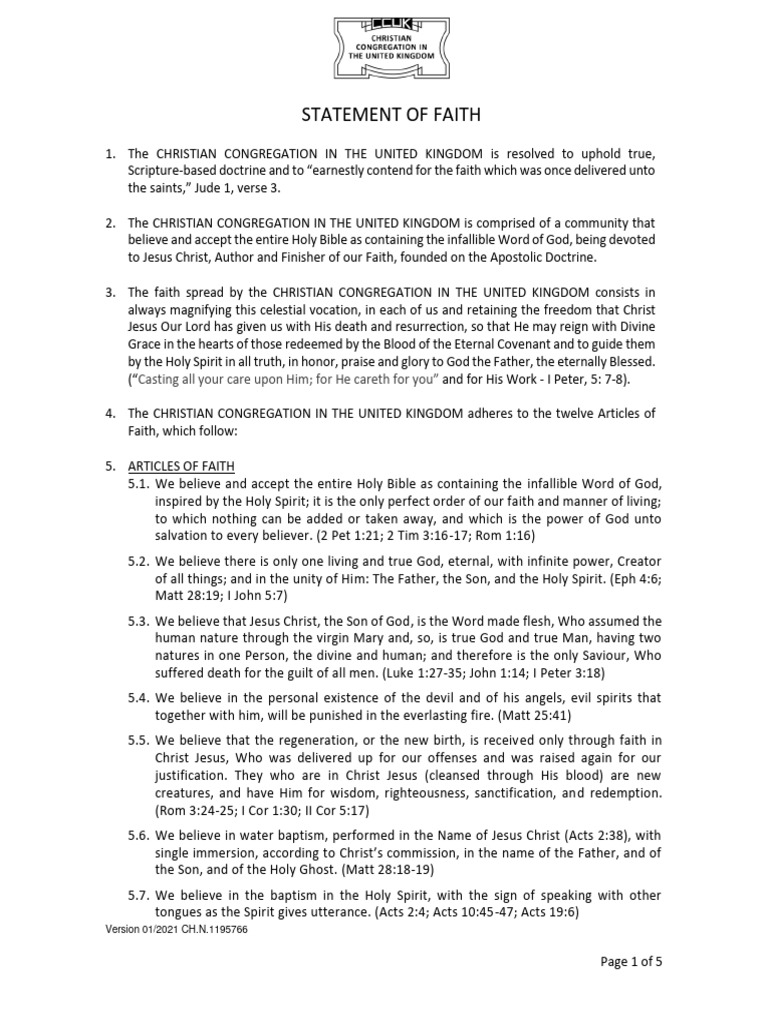 CCUK Statement of Faith | PDF | God The Father | Jesus