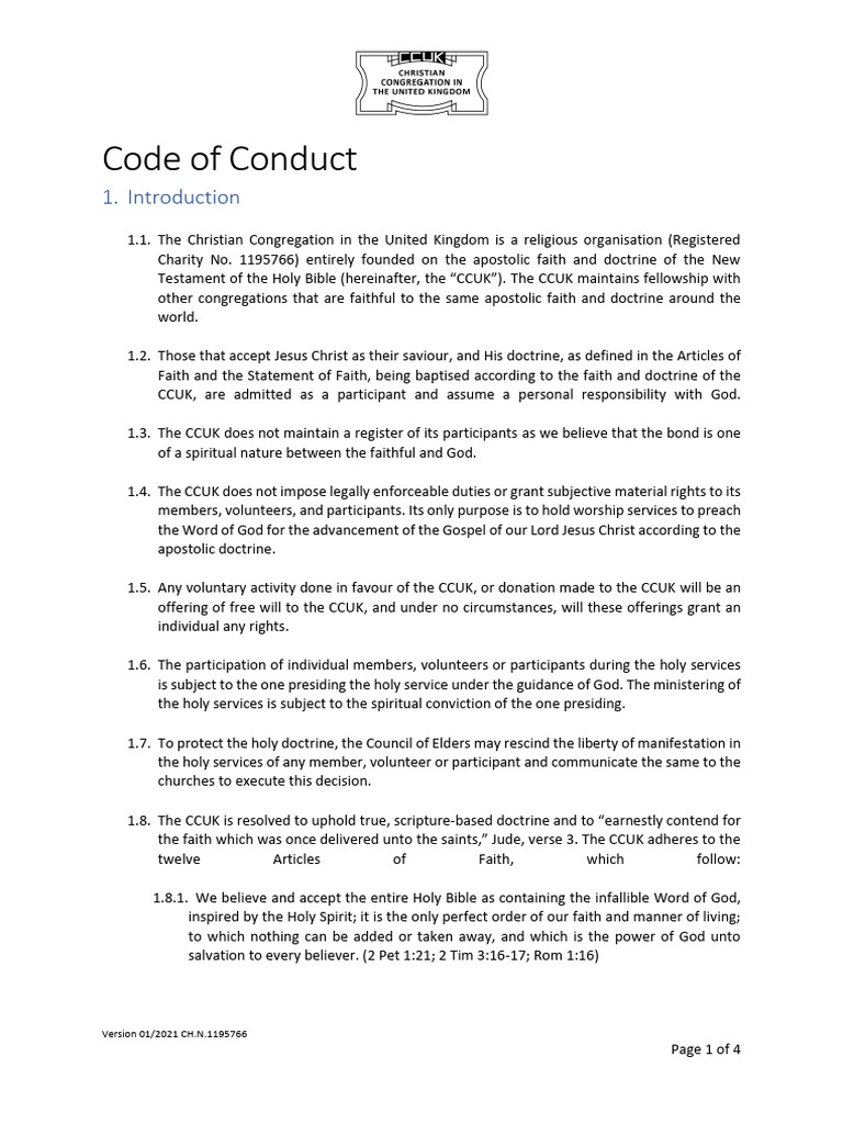 CCUK Code of Conduct Overview | PDF | Religion & Spirituality
