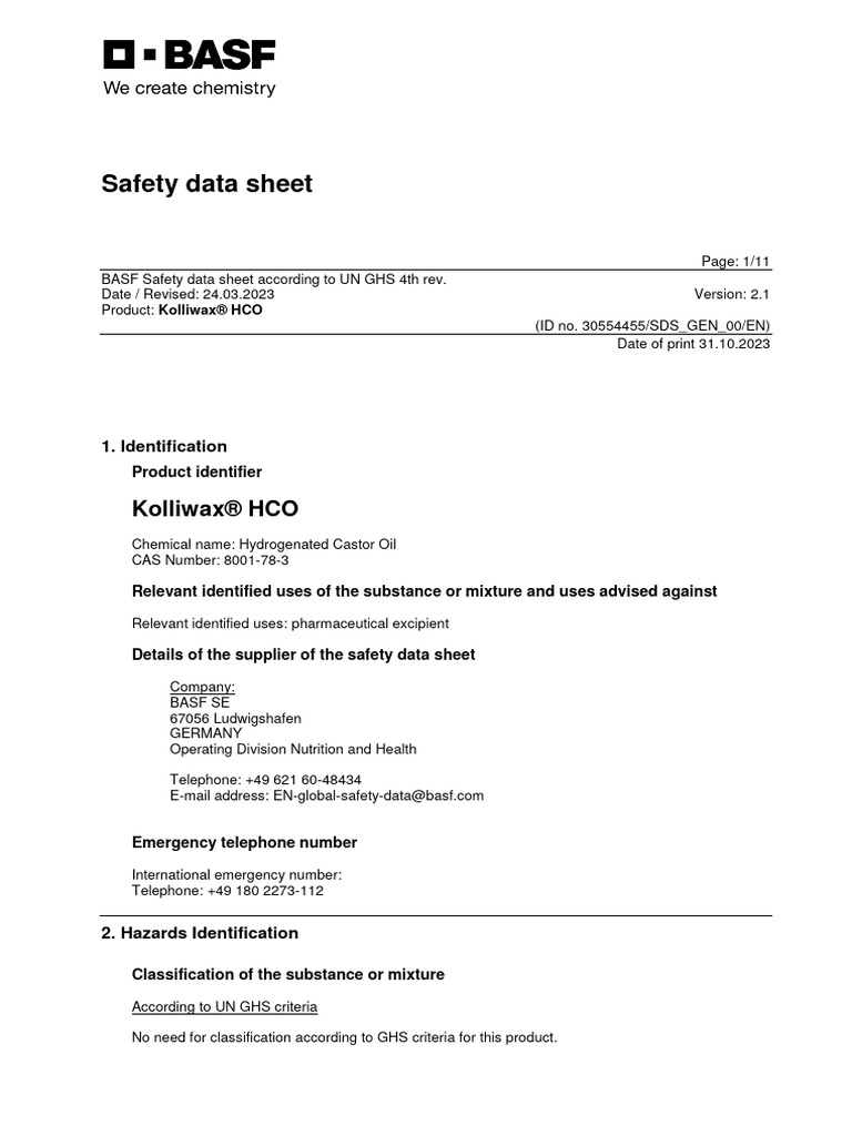 Kolliwax+HCO 000000000030554455 SDS GEN 00 en 2-1 | PDF | Toxicity ...