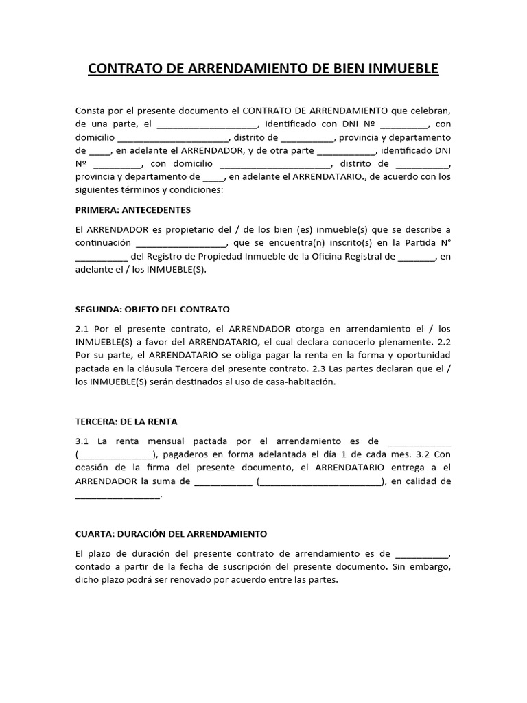 Contrato de Arrendamiento de Bien Inmueble | PDF | Pagos | Derecho empresarial