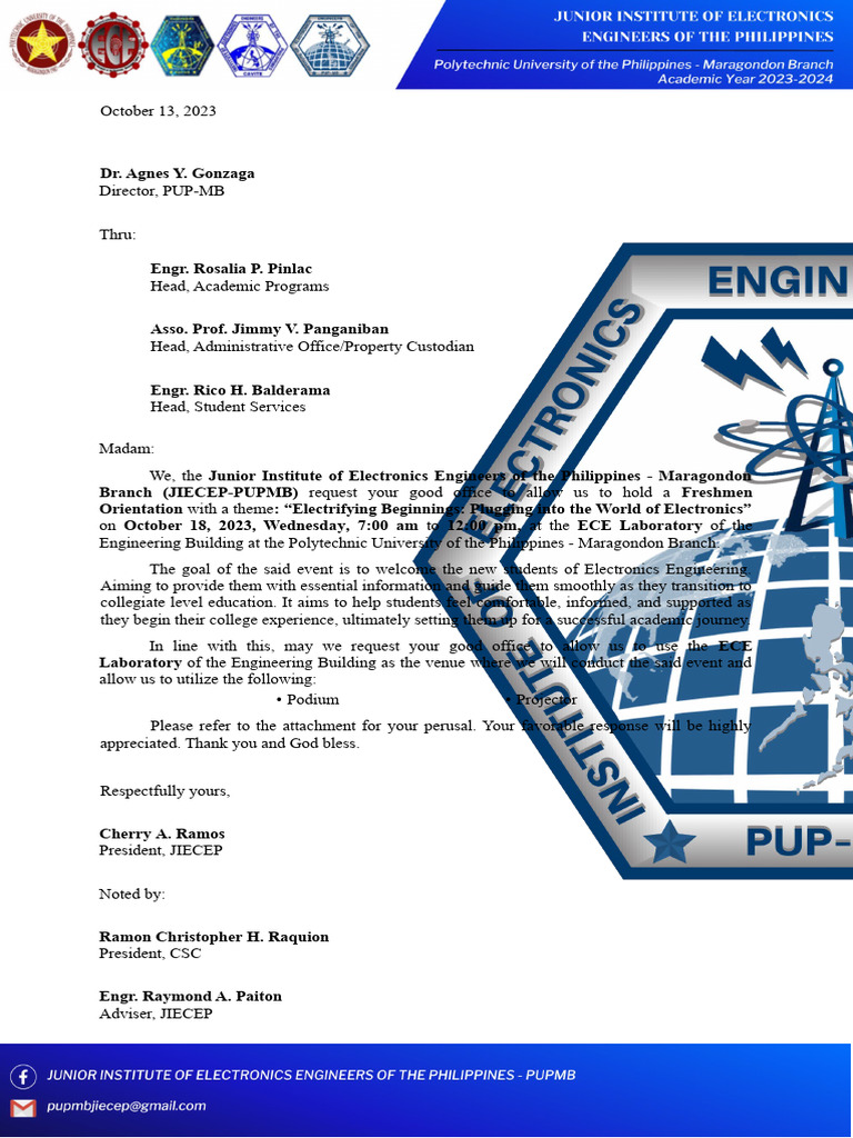 Request Letter For Freshmen Orientation 1 | PDF | Electricity ...