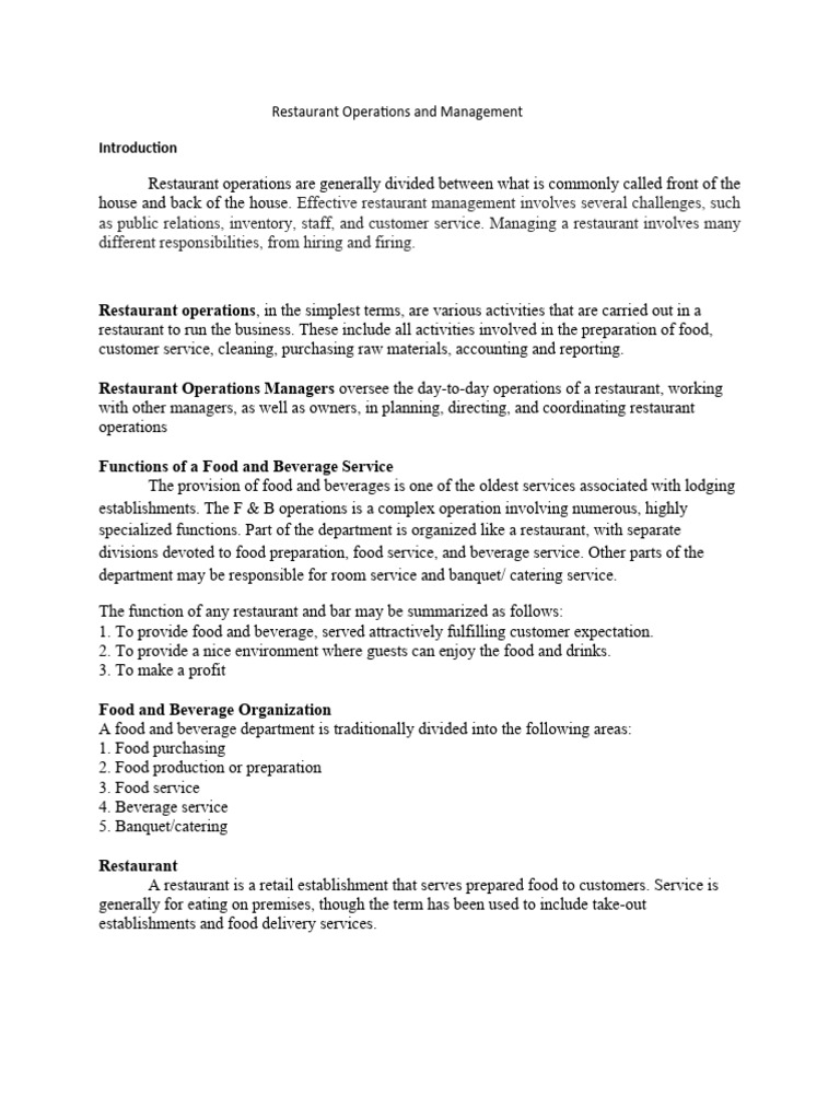 Restaurant Operations and Management | PDF | Restaurants | Waiting Staff