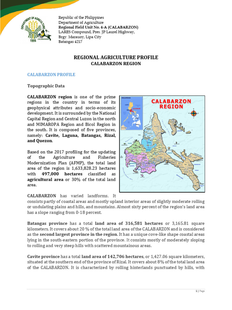 CALABARZON Regional Agriculture Overview | PDF | Food Industry ...