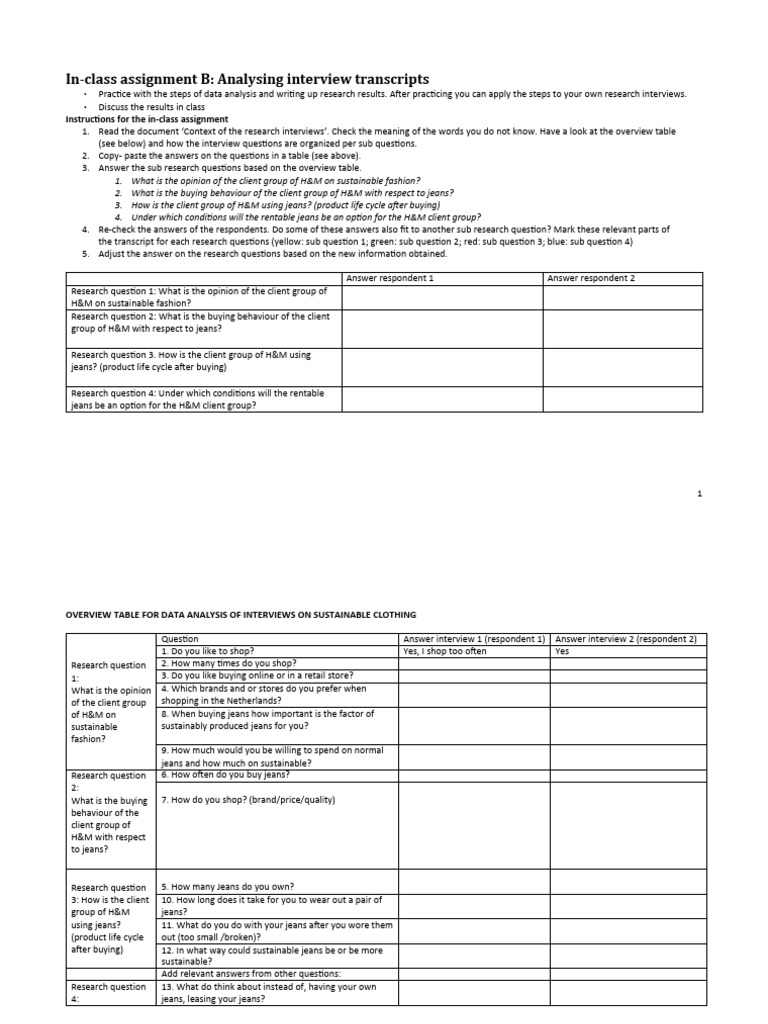 In-Class Assignment B: Analysing Interview Transcripts | PDF | Jeans ...