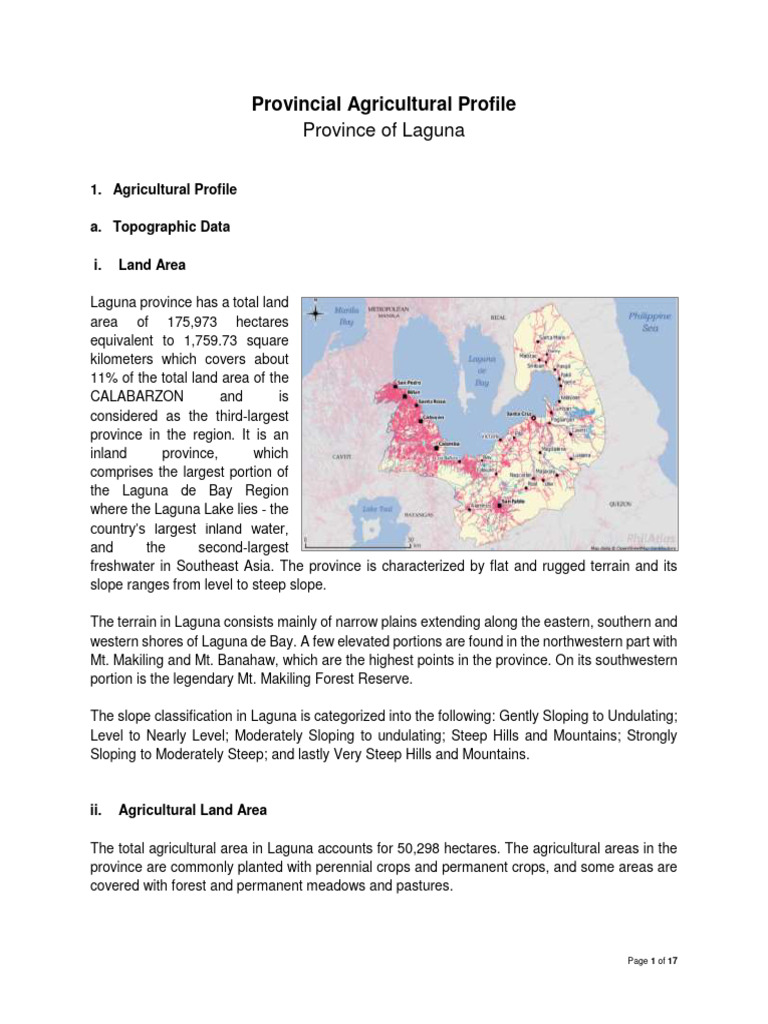 Provincial Agricultural Profile (Laguna) | PDF