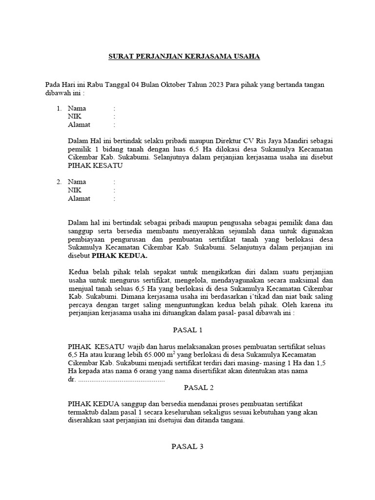 Draft Surat Perjanjian | PDF