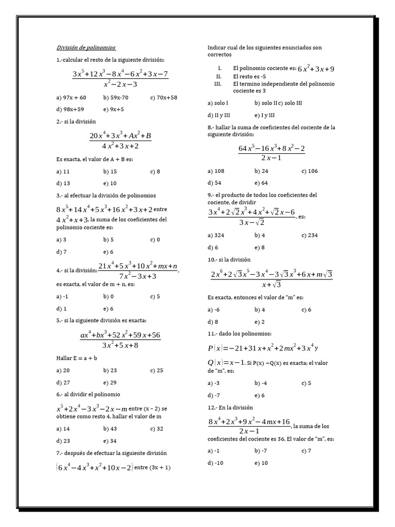 División de Polinomios.. | Descargar gratis PDF | Matemáticas | Álgebra abstracta